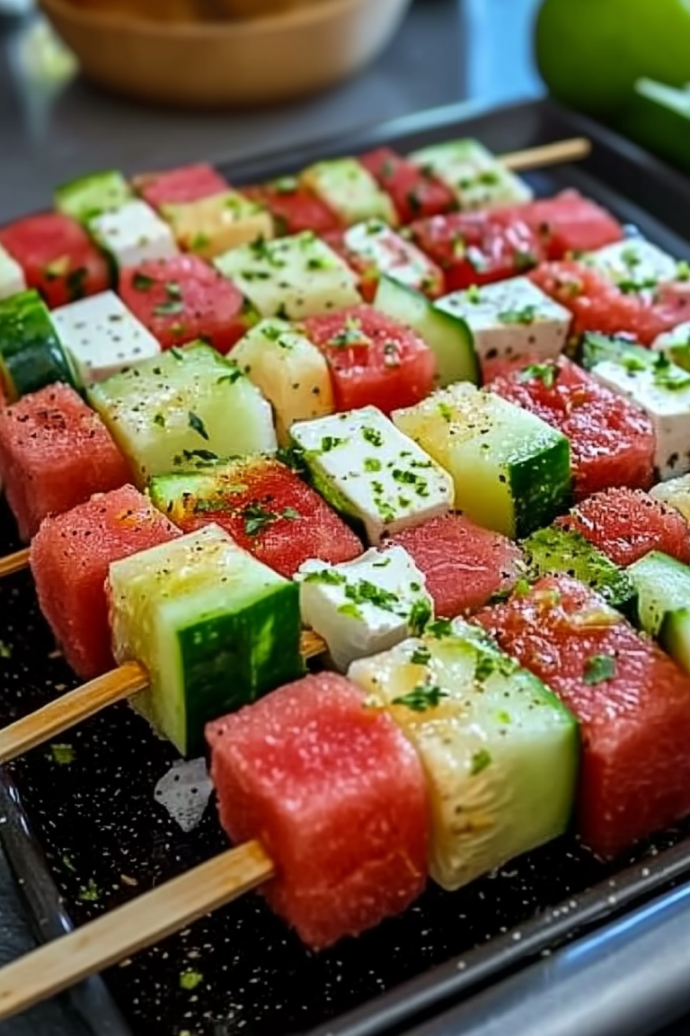 Watermelon-Cucumber-Feta Skewers with Tajín-Lime Splash – JustMexicanFood