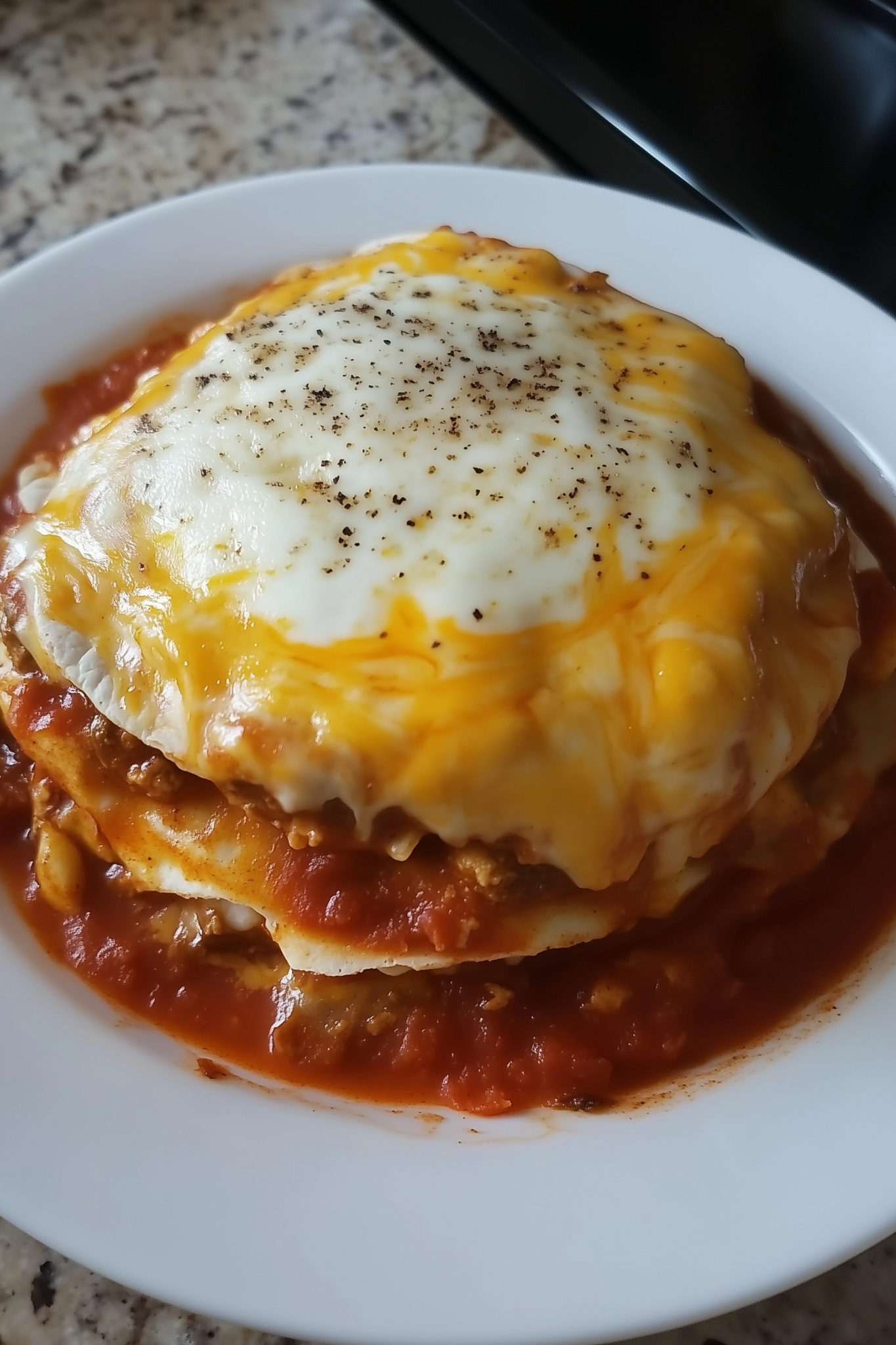 New Mexico Style Stacked Red Enchiladas – JustMexicanFood